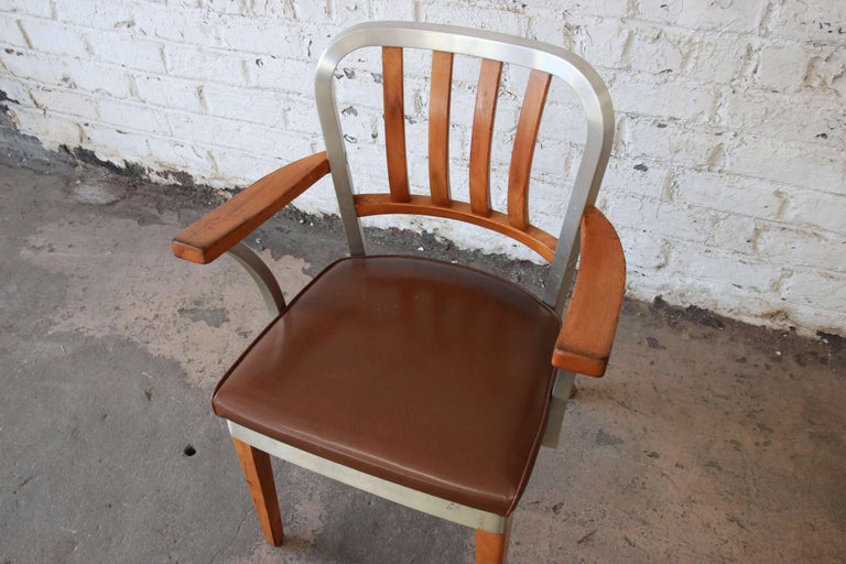 Shaw Walker Maple and Aluminium Armchair with Leather Seat, 1950s at ...