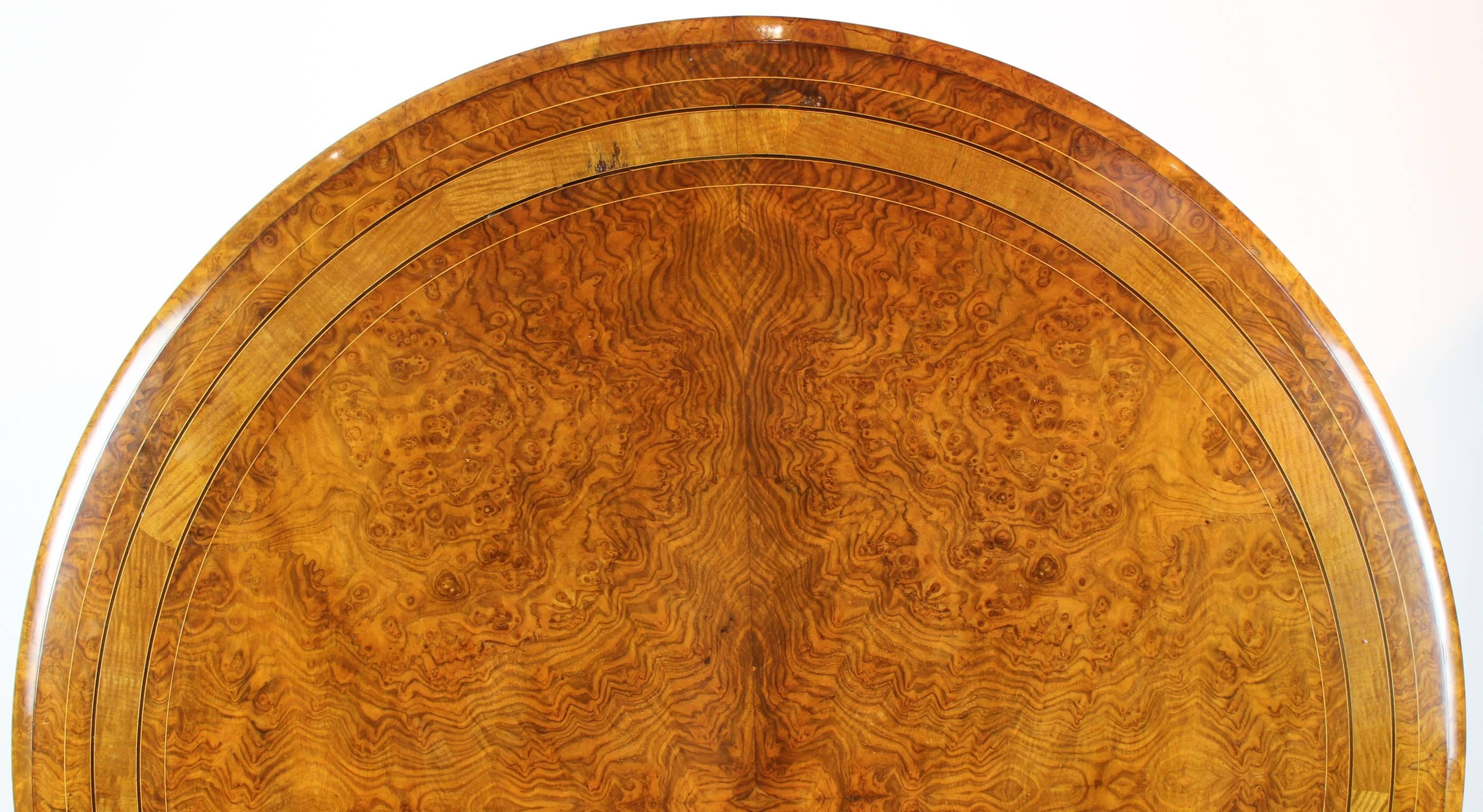 Victorian Burr Walnut, Satinwood, Box and Ebony Inlaid Circular Centre ...