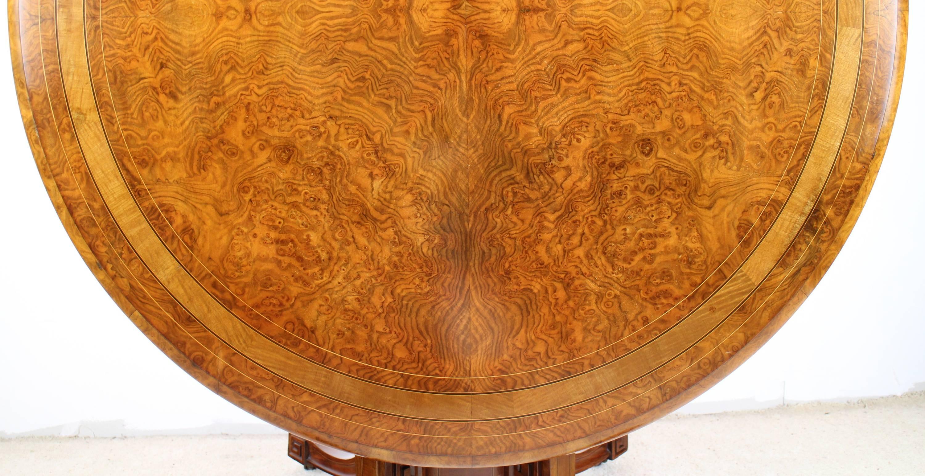 Victorian Burr Walnut, Satinwood, Box and Ebony Inlaid Circular Centre ...