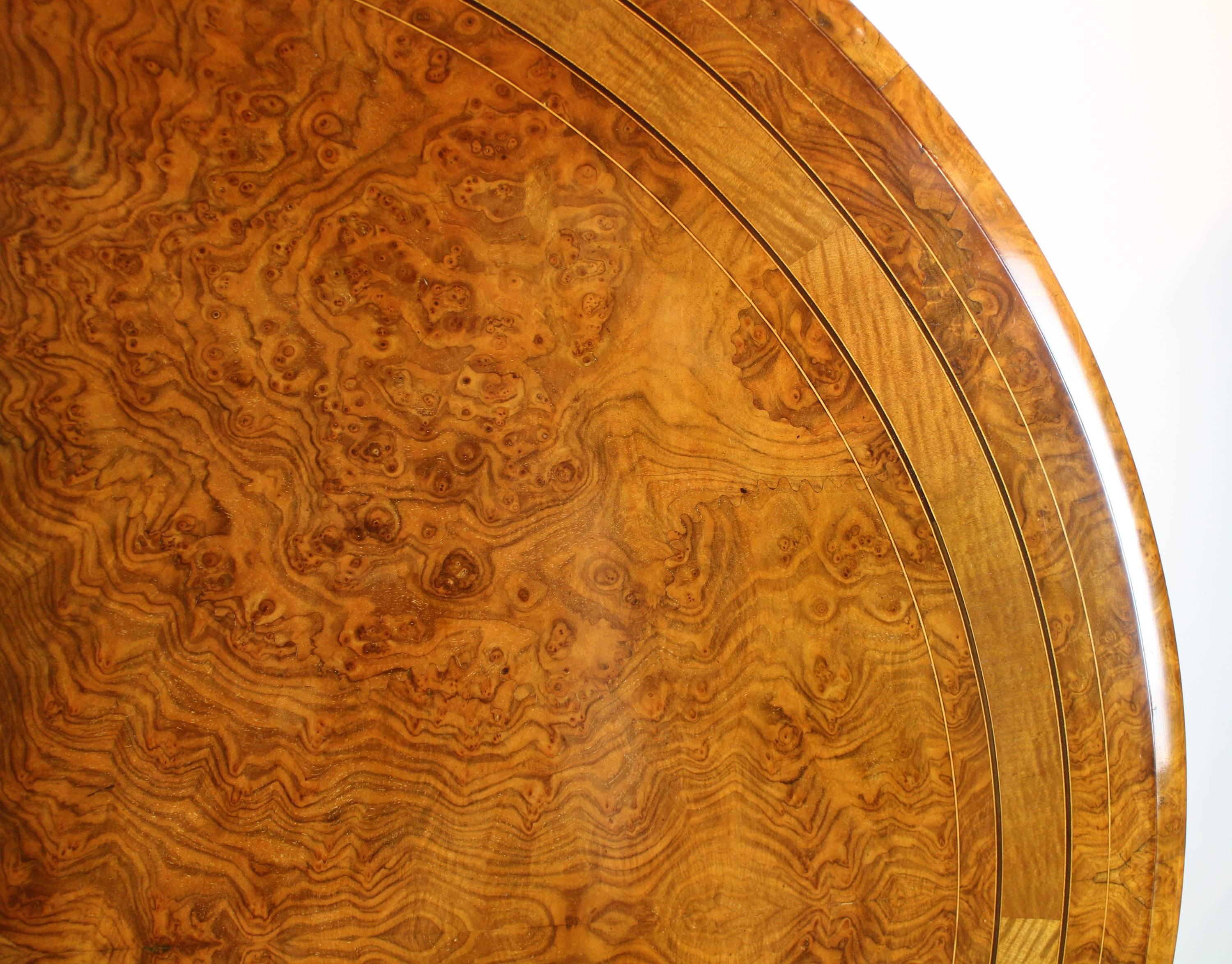 Victorian Burr Walnut, Satinwood, Box and Ebony Inlaid Circular Centre ...