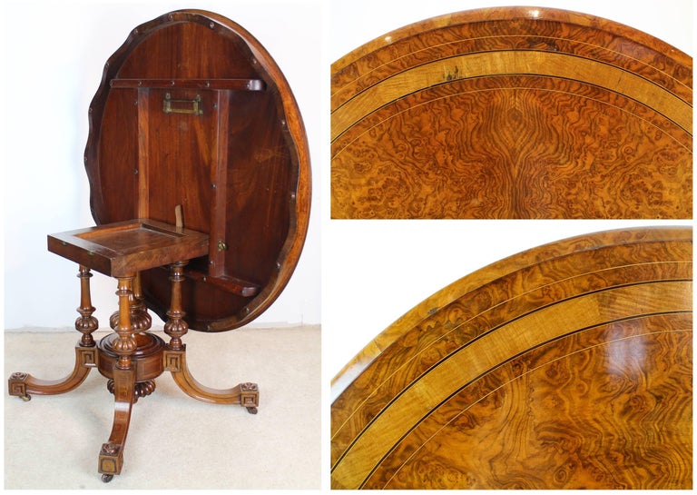 Victorian Burr Walnut, Satinwood, Box and Ebony Inlaid Circular Centre ...