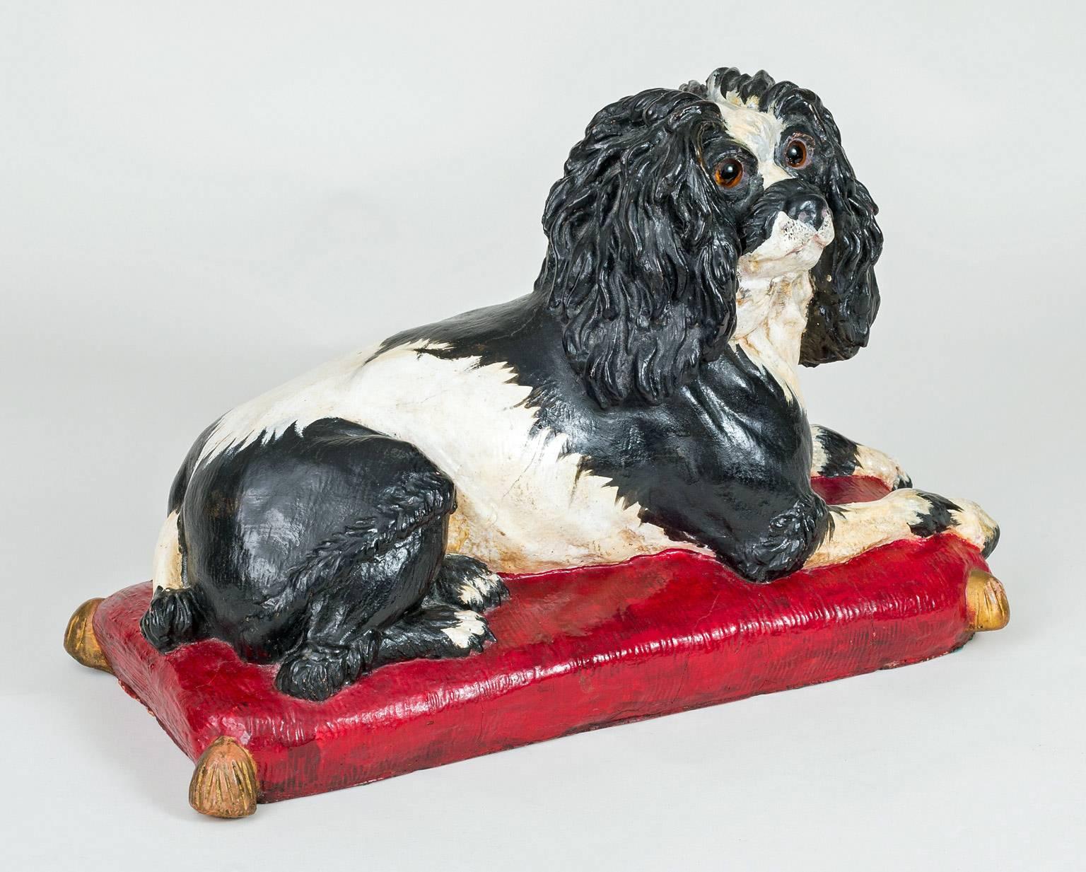 Early Staffordshire Black and White Sitting Spaniel at 1stDibs