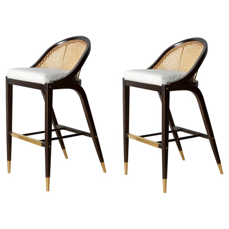 Set of 2 Contemporary Cane Back Counter Stool in Ebony For Sale at 1stDibs