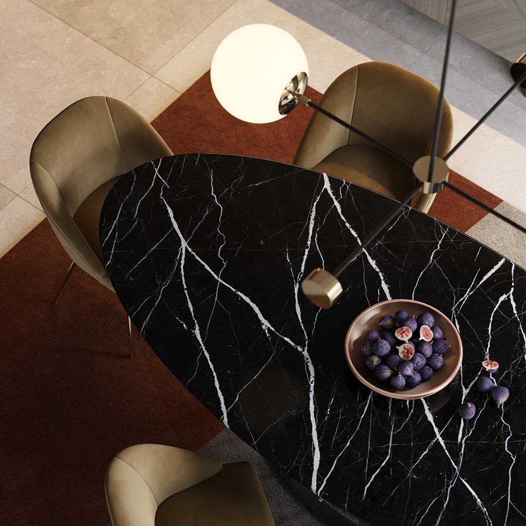 Oval Metal and Marble Dining Table For Sale at 1stDibs