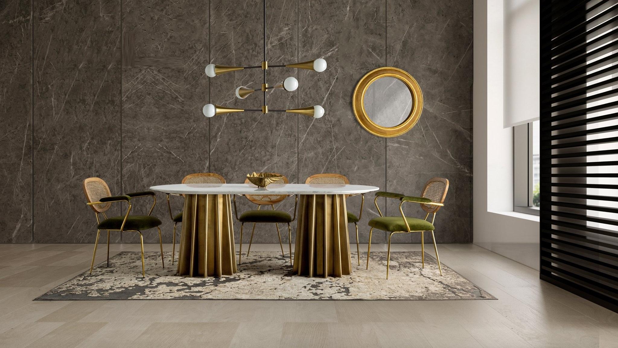 Fast Track, Round Marble Table With Pleated Steel Base For Sale at 1stDibs