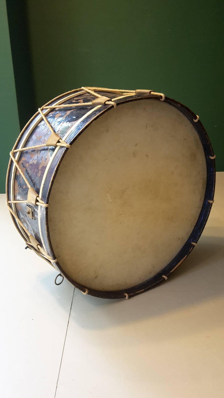 20th Century French Drum Made of Metal, Leather and Cord, 1940s at 1stDibs