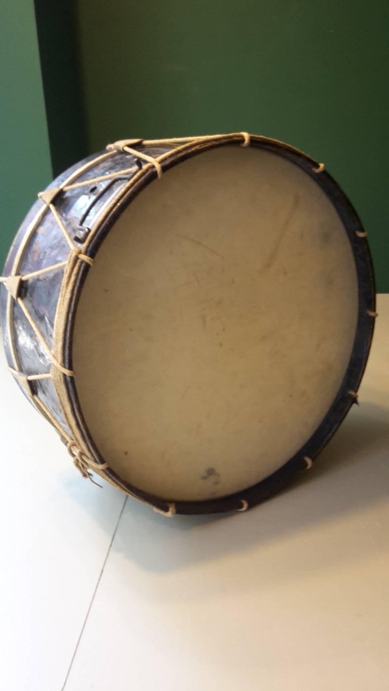 20th Century French Drum Made of Metal, Leather and Cord, 1940s at 1stDibs