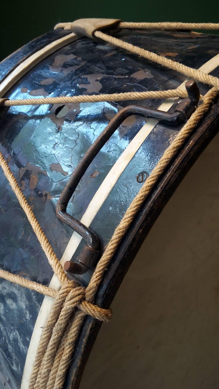 20th Century French Drum Made of Metal, Leather and Cord, 1940s at 1stDibs