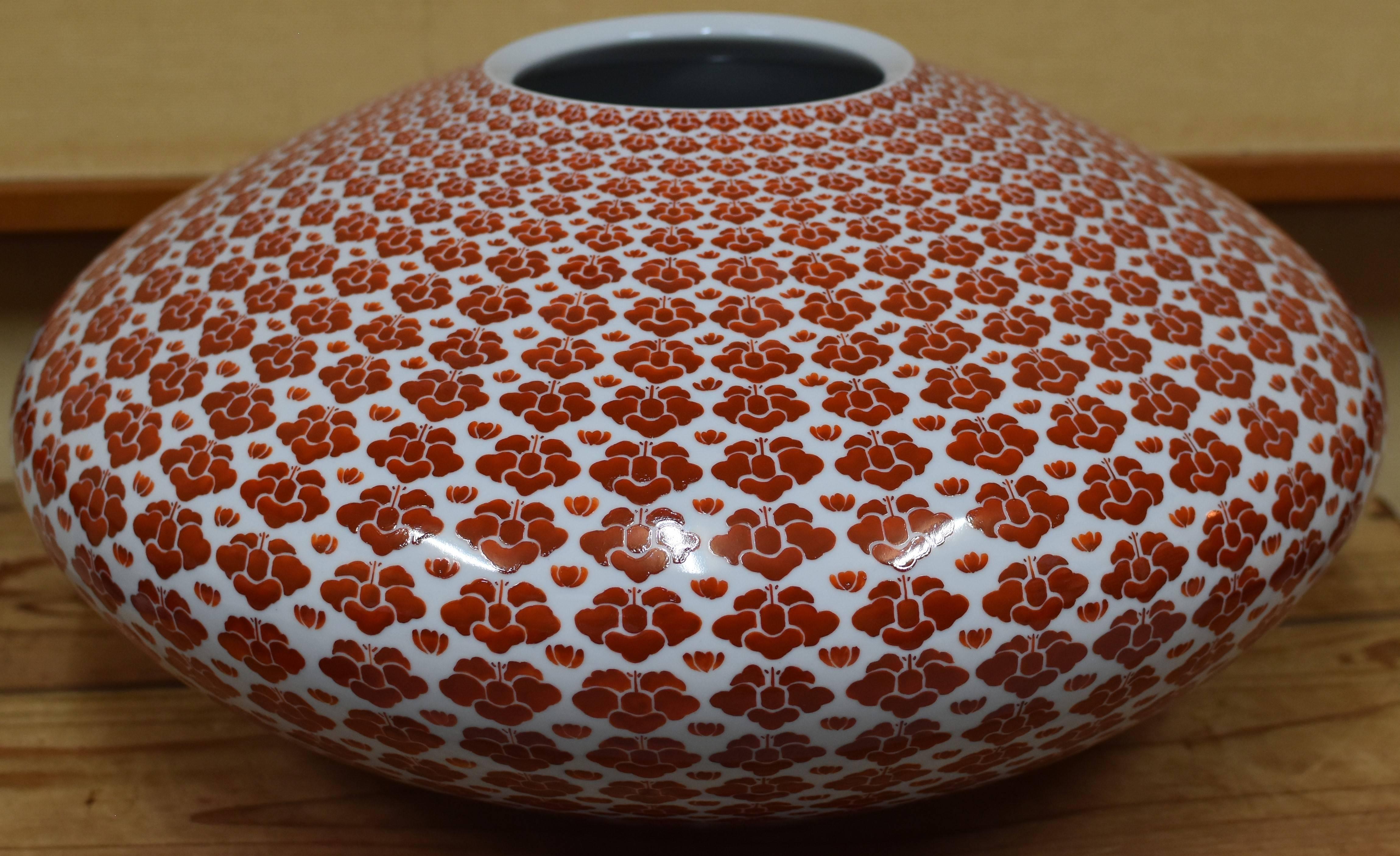Japanese Contemporary Large Red White Porcelain Vase by Master Artist ...