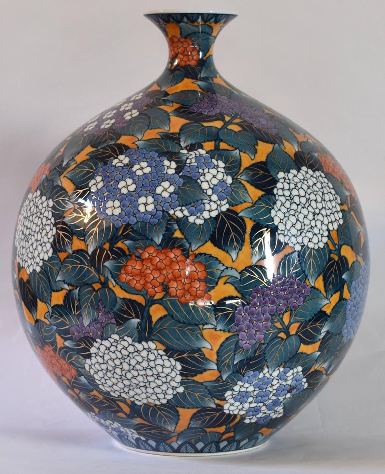Hand-Painted Japanese Porcelain Vase by Fujii Katsuma at 1stDibs