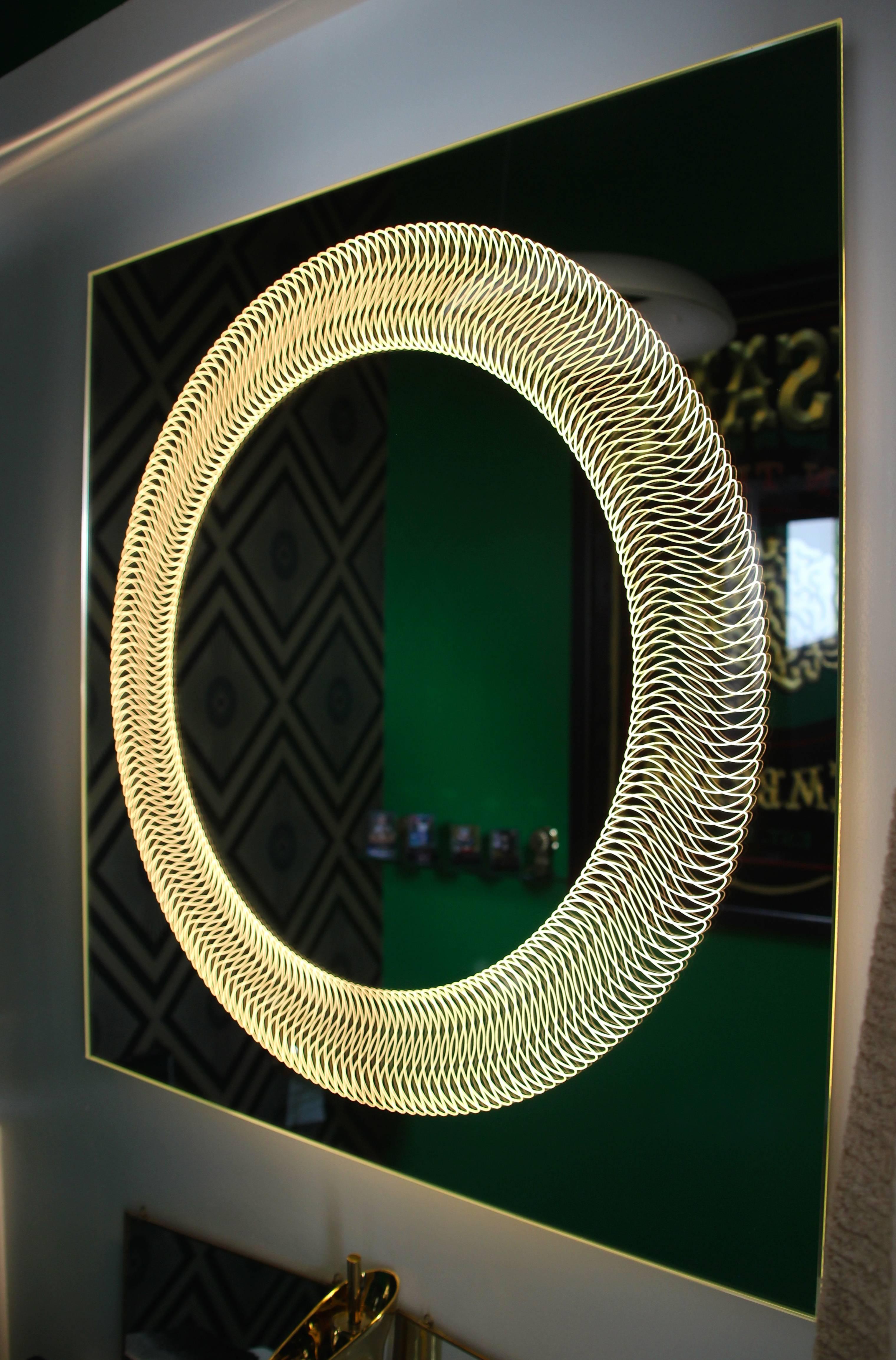 Modern Frameless Finely Etched Back Illuminated Square Glazz Cosmic ...