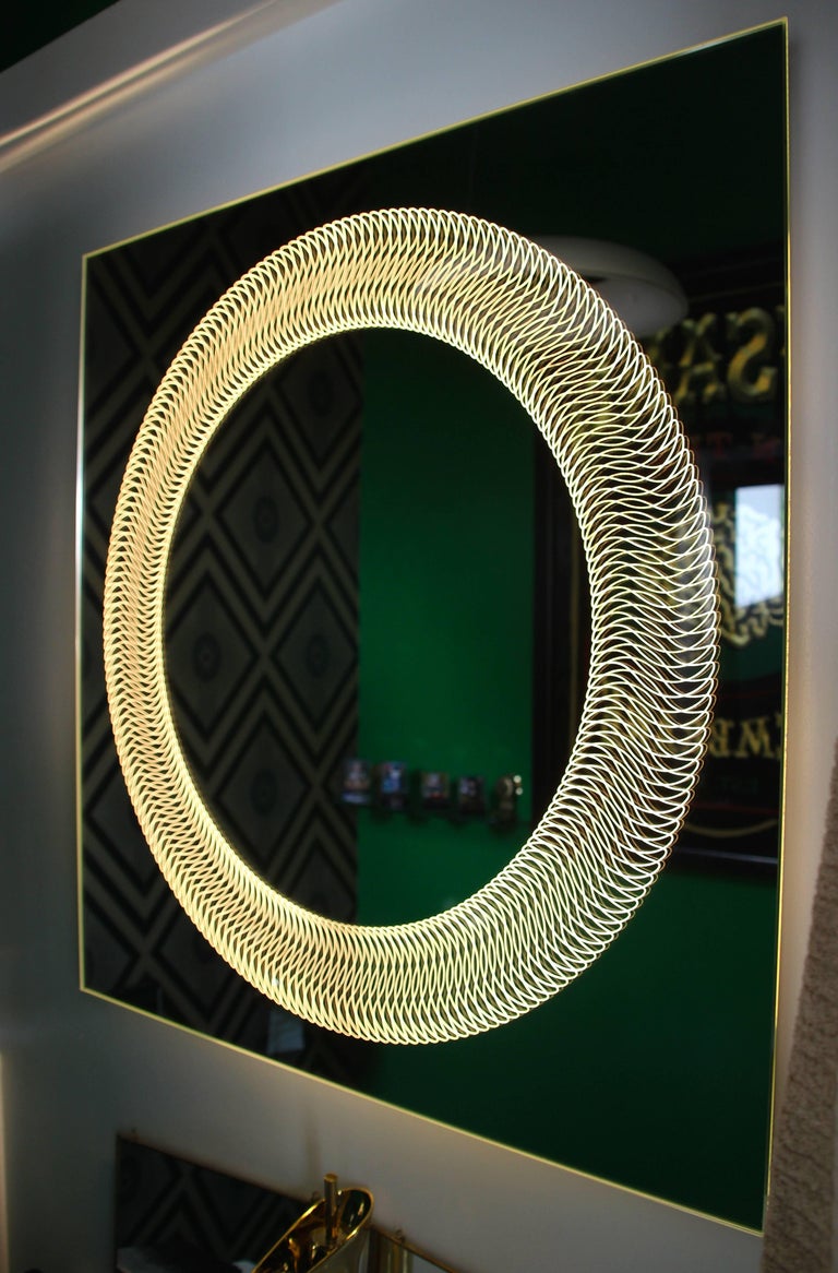 Modern Frameless Finely Etched Back Illuminated Square Glazz Cosmic ...