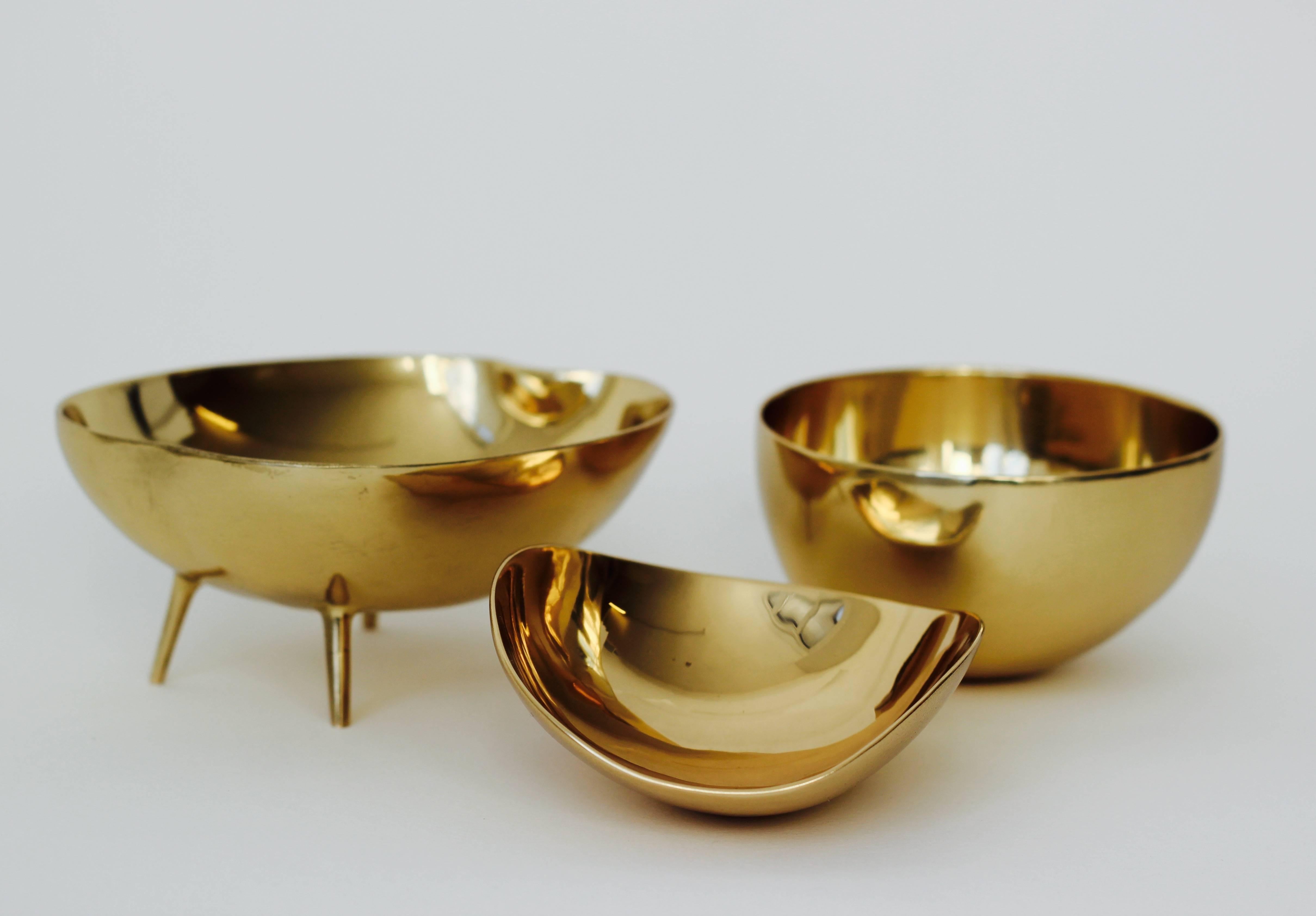 Set of Three Polished Brass Bowls at 1stDibs | brass bowls for sale