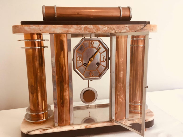 French Art Deco F. Martin Marble Mantel Clock, circa 1930s For Sale at ...