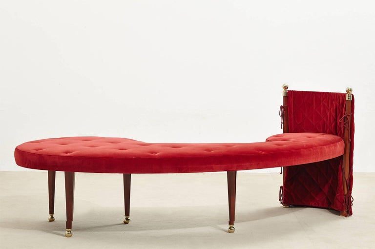 Three-Seat Red Velvet Bench by Jeannot Cerutti for Sawaya and Moroni ...