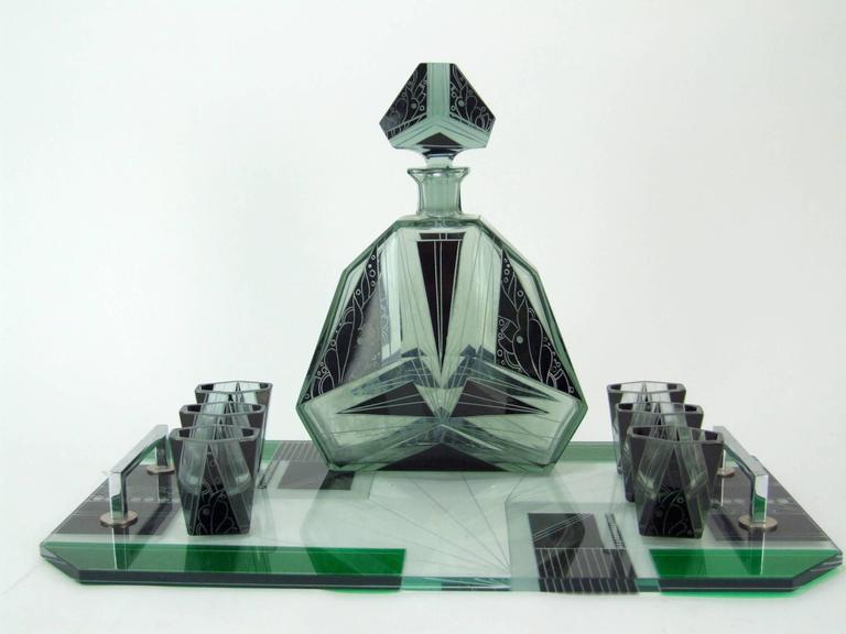 Czech Glass Cocktail Set and Tray For Sale at 1stDibs