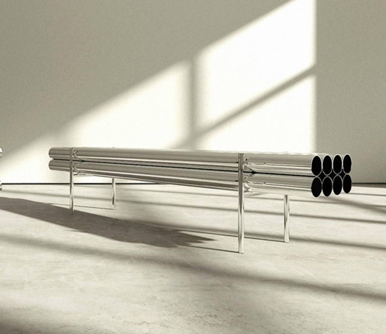 Contemporary Polished Aluminum Minimalist Long Tube Bench For Sale at ...