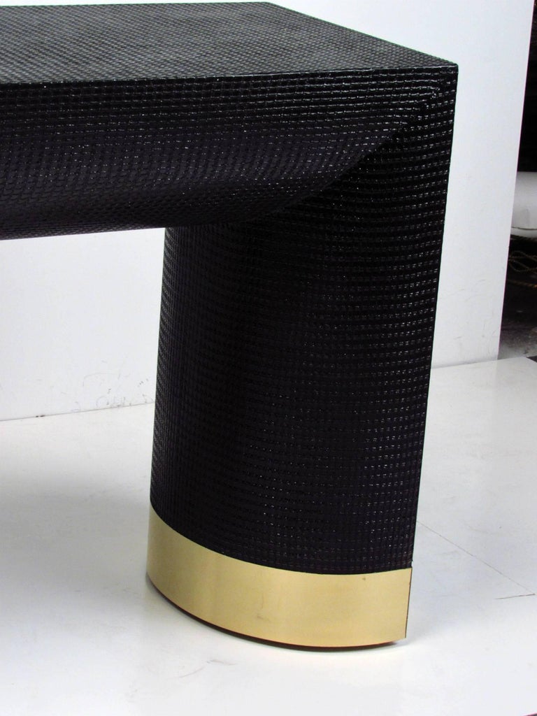 Steve Chase Leather Embossed Console Table, 1980s at 1stDibs