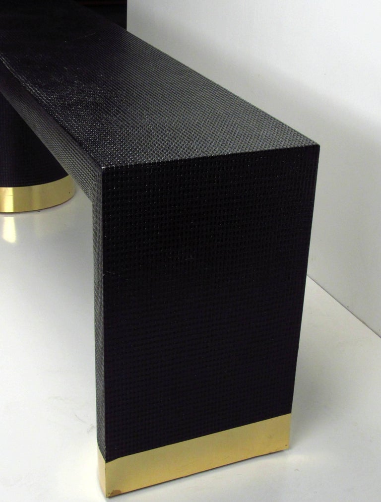 Steve Chase Leather Embossed Console Table, 1980s at 1stDibs