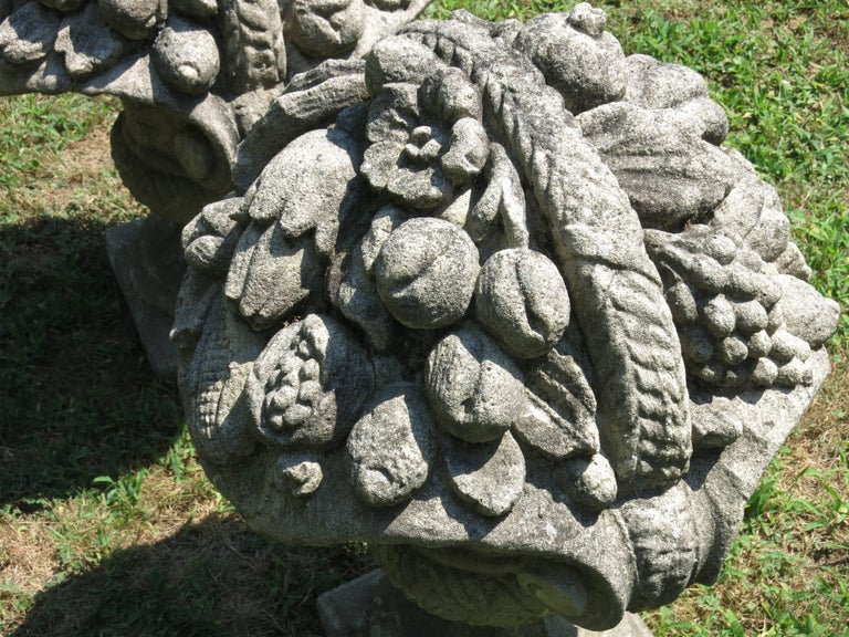 Pair of Vintage Cast Stone Baskets of Fruit For Sale at 1stDibs
