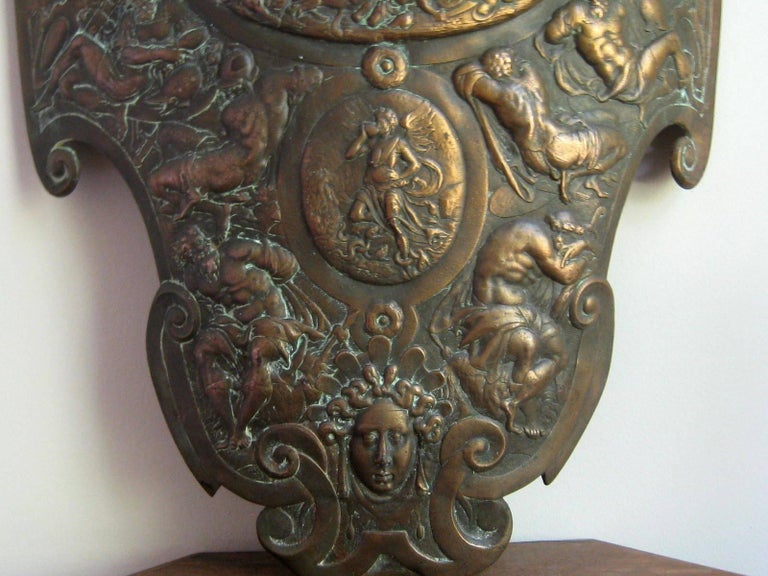 Cast Iron Renaissance Style Shield circa 1900 Antique Medieval Bronzed ...
