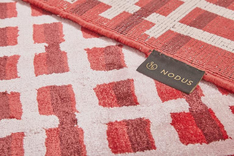 Check "Red", Handloom Knotted Rug in Viscose, Designed for Nodus by ...