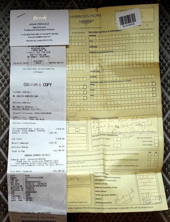 Pair of Harrods Mayfair Inc Original Receipt Artistic Silk Upholstery ...