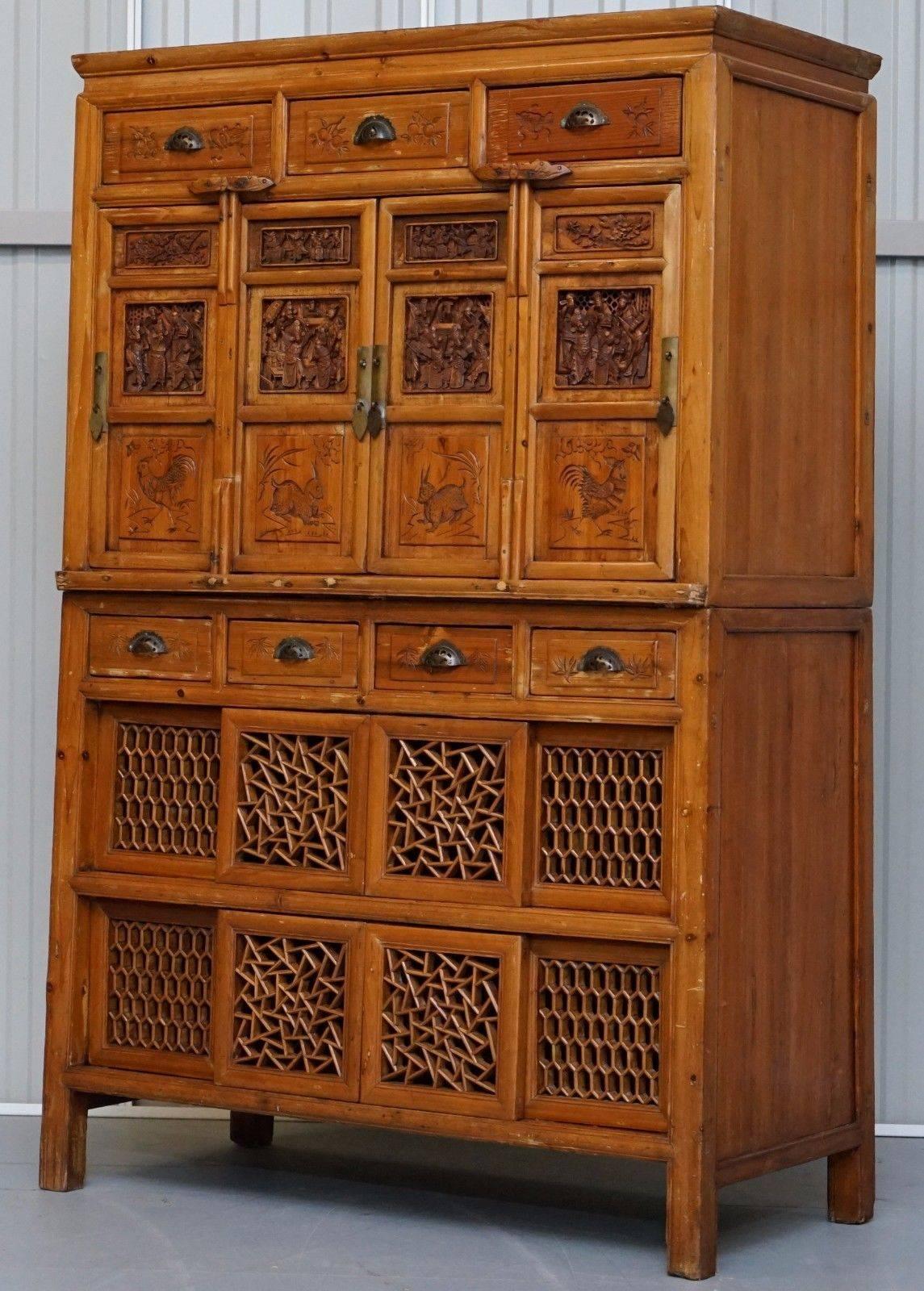 Original 100+ Year Old Teak Hand-Carved Chinese Cabinet with Paperwork ...