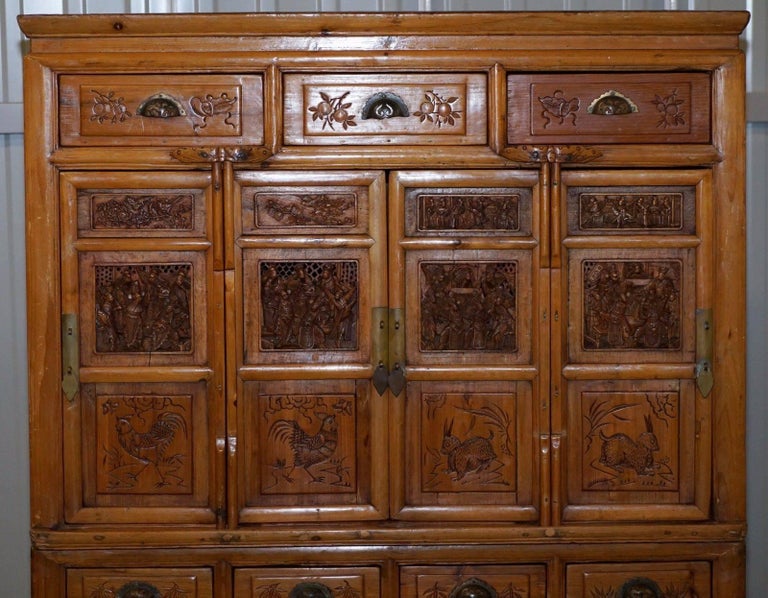 Original 100+ Year Old Teak Hand-Carved Chinese Cabinet with Paperwork ...