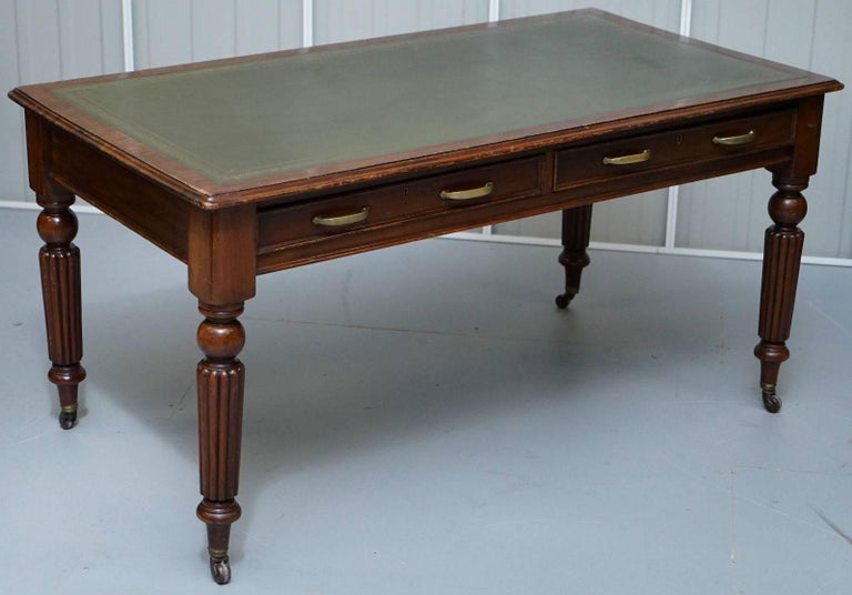 Victorian Walnut Gillows Reeded Legs Leather Partner Desk at 1stDibs