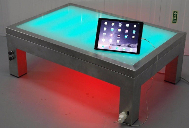 Stainless Steel Light Up Coffee Table with UK Plug Socket Two Lights at ...