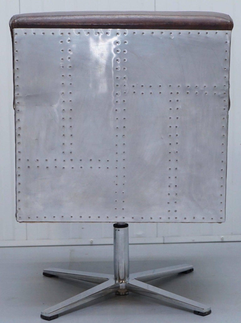 Aged Vintage Brown Leather Aviator Office Chair with Aluminium Hammer ...