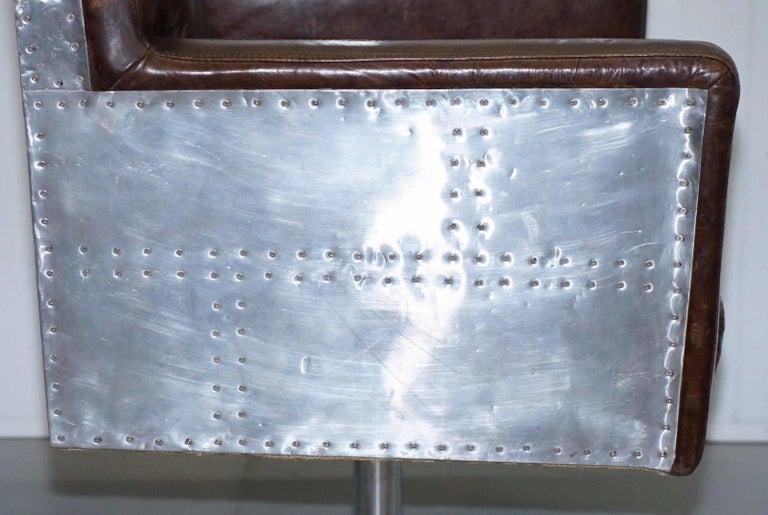 Aged Vintage Brown Leather Aviator Office Chair with Aluminium Hammer ...