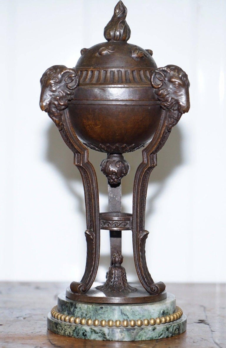 Stunning Pair of Rare Antique Rams Head Bronze Urns with Marble Bases ...