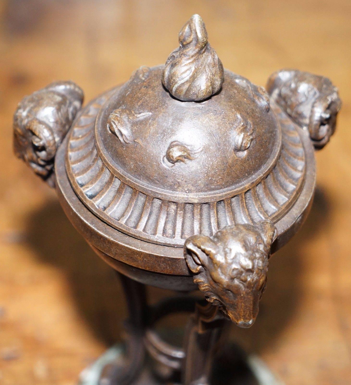 Stunning Pair of Rare Antique Rams Head Bronze Urns with Marble Bases ...