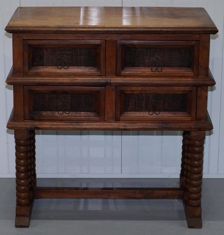 Solid Oak Bobbin Turned Triple Leg Sideboard Chest of Drawers Great ...