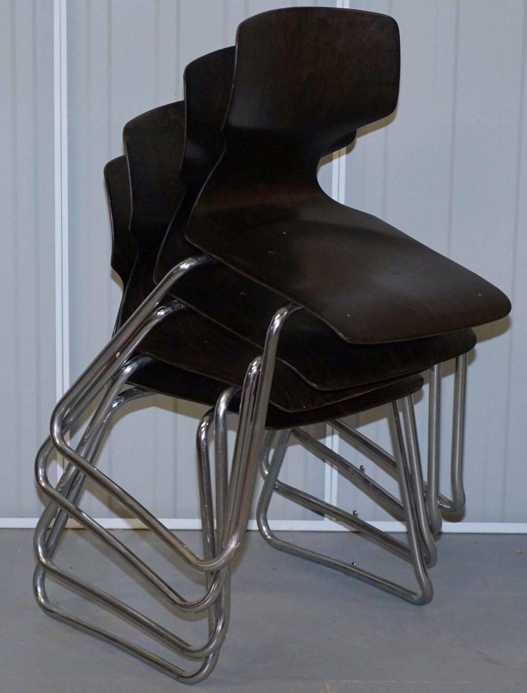 Set of Four Rare 1970 Pagholz FPF Elmar Flotto Stacking Dining Chairs ...