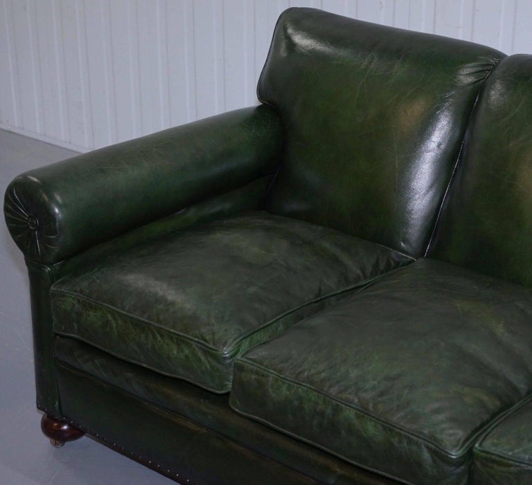 Stunning Victorian Green Leather Maple and Co the Hever Three-Seat Club ...