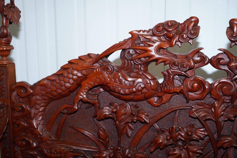Rare Chinese Export Hand Carved Dragon Bench Chair Solid Teak Redwood ...