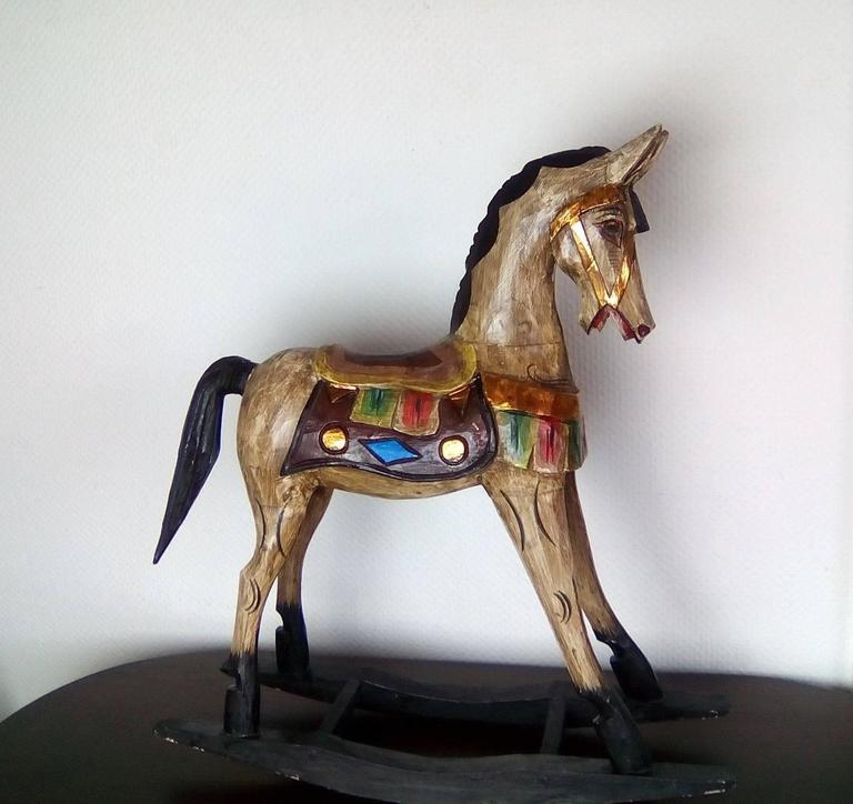 French Vintage Hand-Carved Wood an Hand-Painted Rocking Horse, circa ...