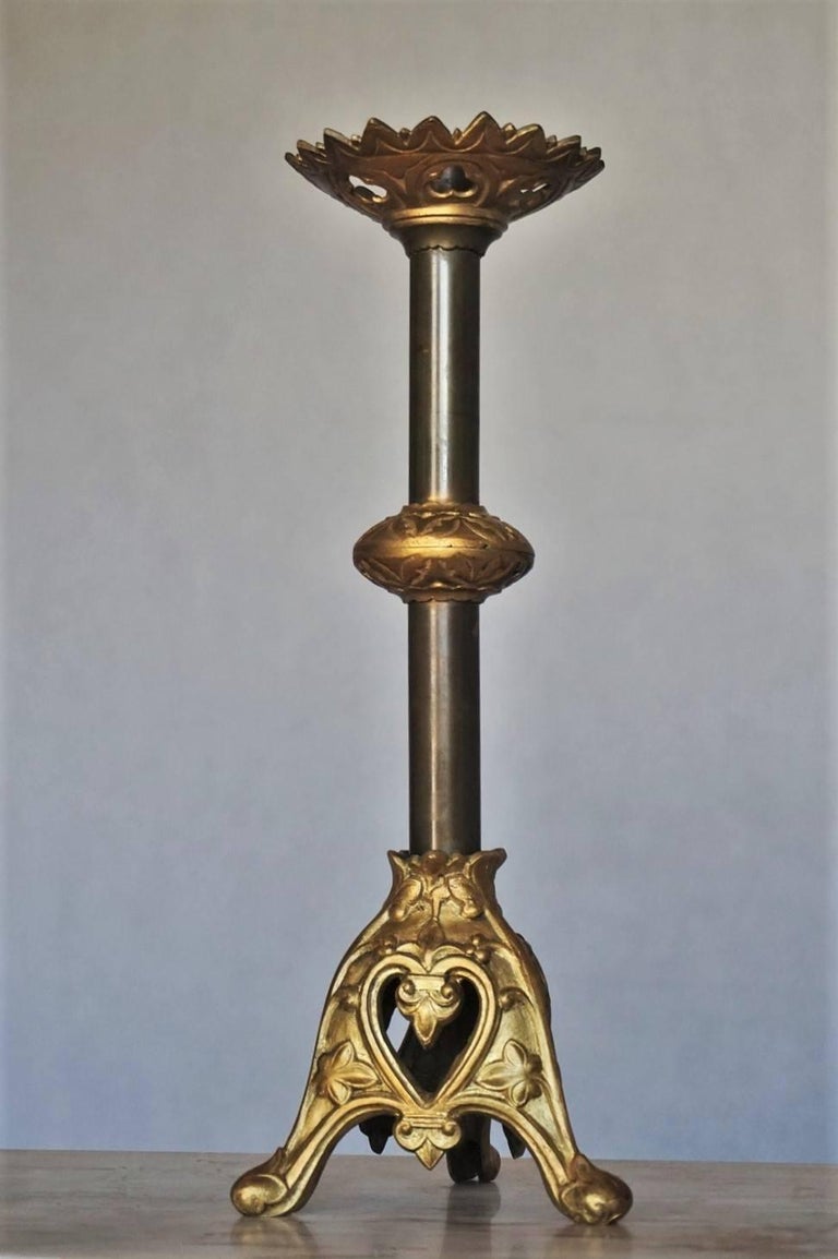 Antique Gothic Revival Gilt Bronze Church Candelabra, Altar Candlestick ...