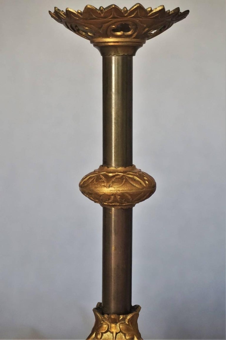 Antique Gothic Revival Gilt Bronze Church Candelabra, Altar Candlestick ...