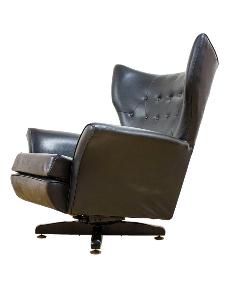 G Plan Wingbacked Blofeld Swivel Chair Model 6250 Black Leather Eames ...