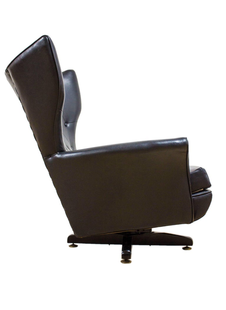 G Plan Wingbacked Blofeld Swivel Chair Model 6250 Black Leather Eames ...