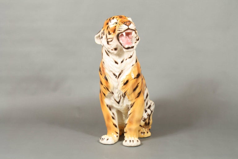 Porcelain Sculpture of a Tiger, Italy at 1stDibs