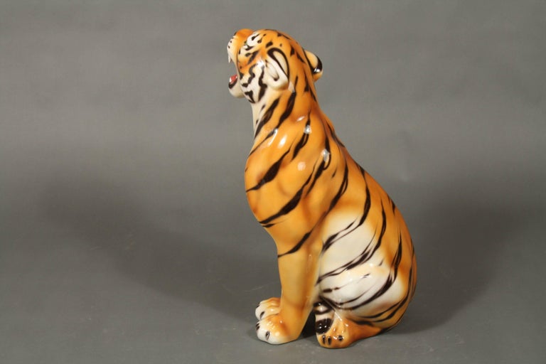 Porcelain Sculpture of a Tiger, Italy For Sale at 1stDibs