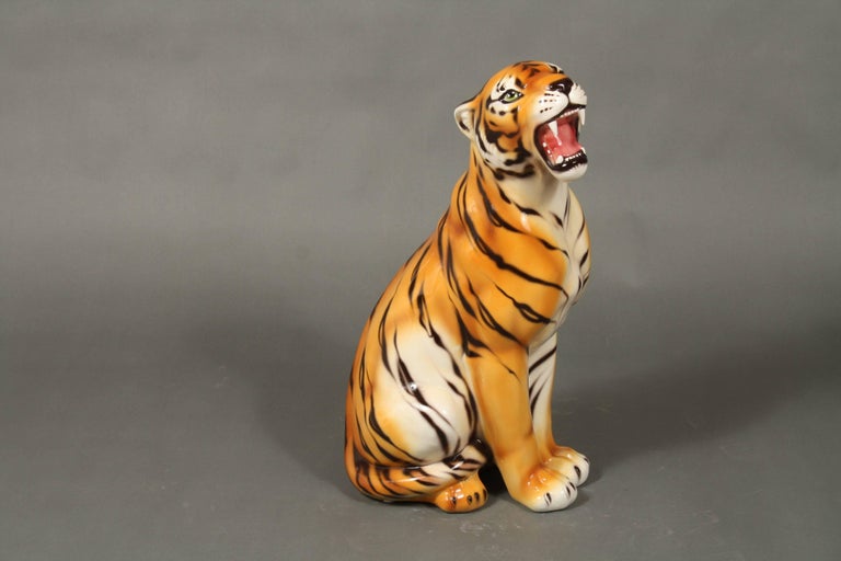 Porcelain Sculpture of a Tiger, Italy For Sale at 1stDibs