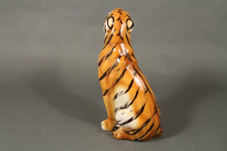 Porcelain Sculpture of a Tiger, Italy For Sale at 1stDibs