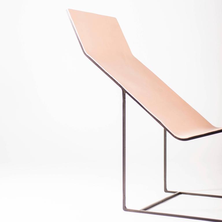 Chaise Lounge in Blackened Laser-Cut Steel Frame and Veg Tan Leather ...