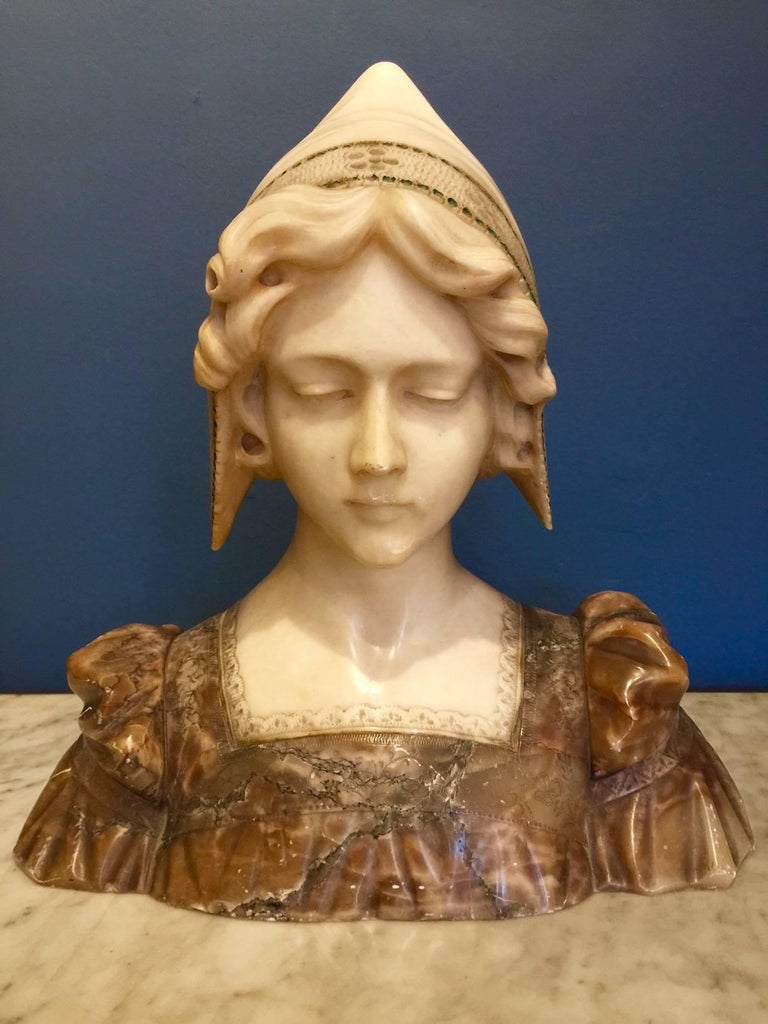 Italian Alabaster Bust of a Girl, circa 1890 at 1stDibs